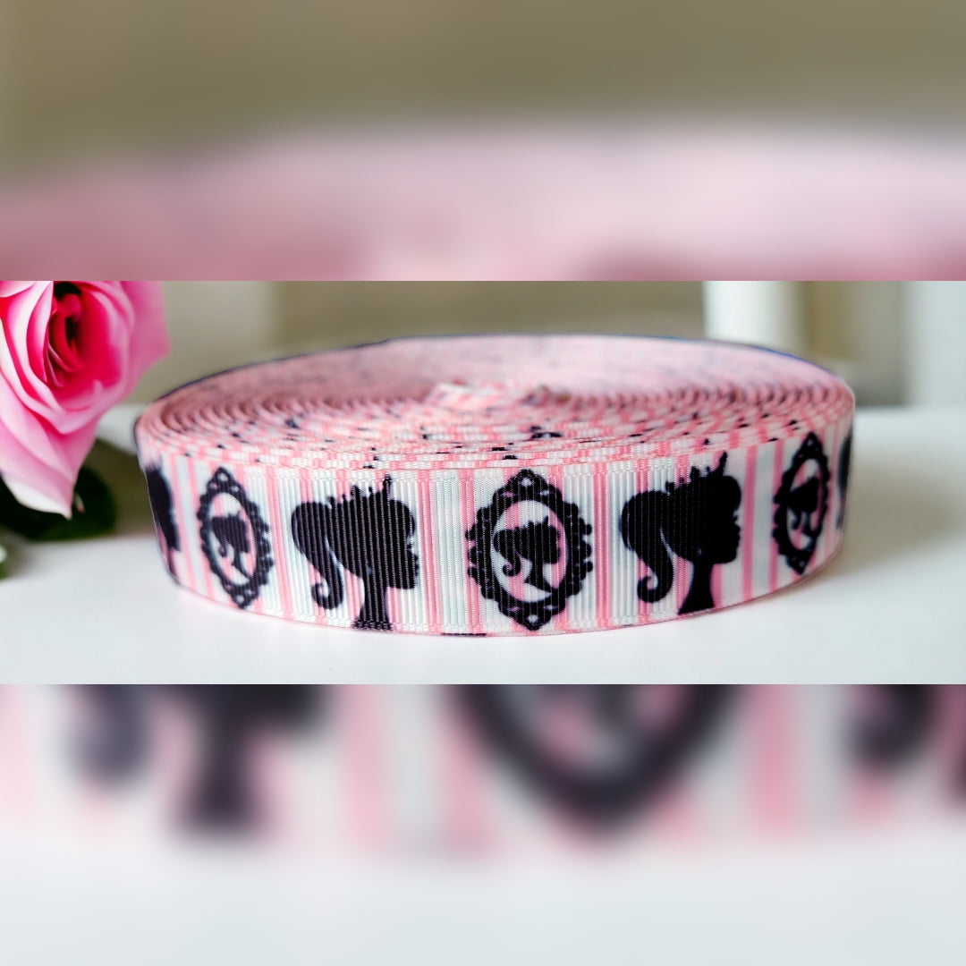 7/8" Barbie Grosgrain Ribbon. Barbie Doll Pink Crown Ribbon. Barbie Pr ...