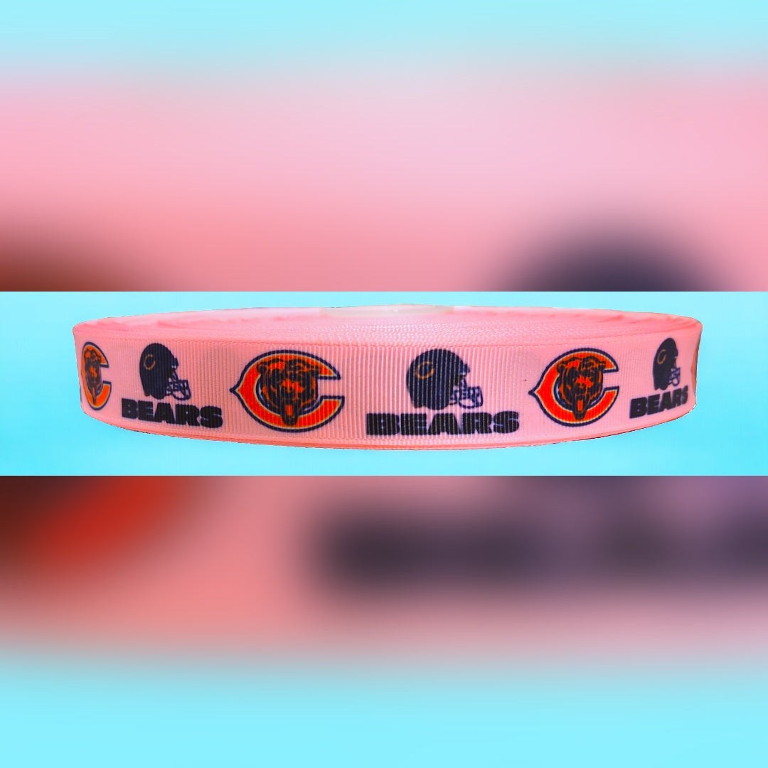 7/8" Pink Chicago Bears Football Grosgrain Ribbon. Chicago Fan Footbal ...