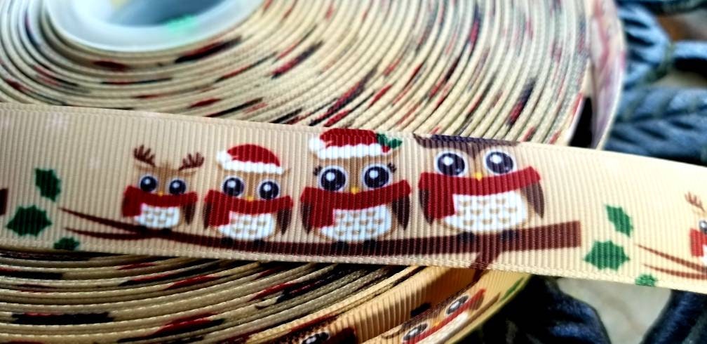 7/8" Christmas Owl Ribbon. Merry Christmas Ribbon Holiday Ribbon ...